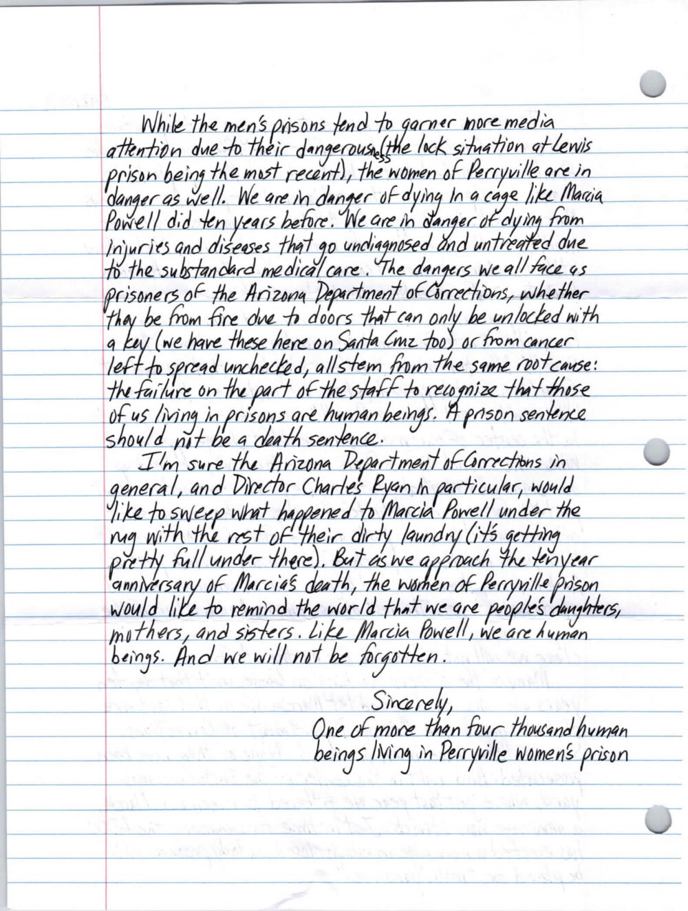 A Letter from Perryville Prison - ACLU of Arizona